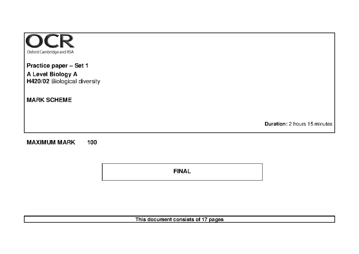 H420 02 mark scheme set 1 - Math - Studocu