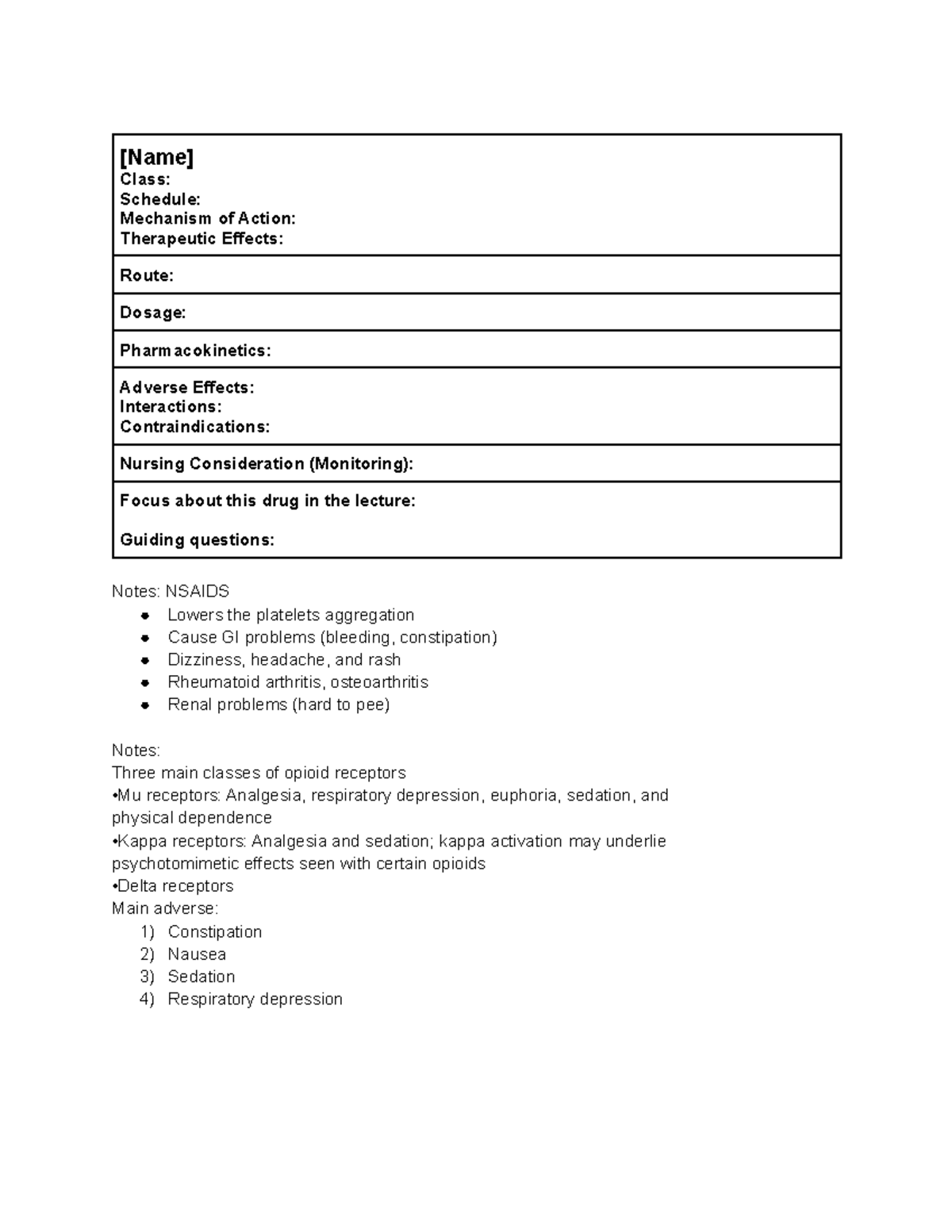 Drugs Card - BIOL 1030 - U of M - Studocu
