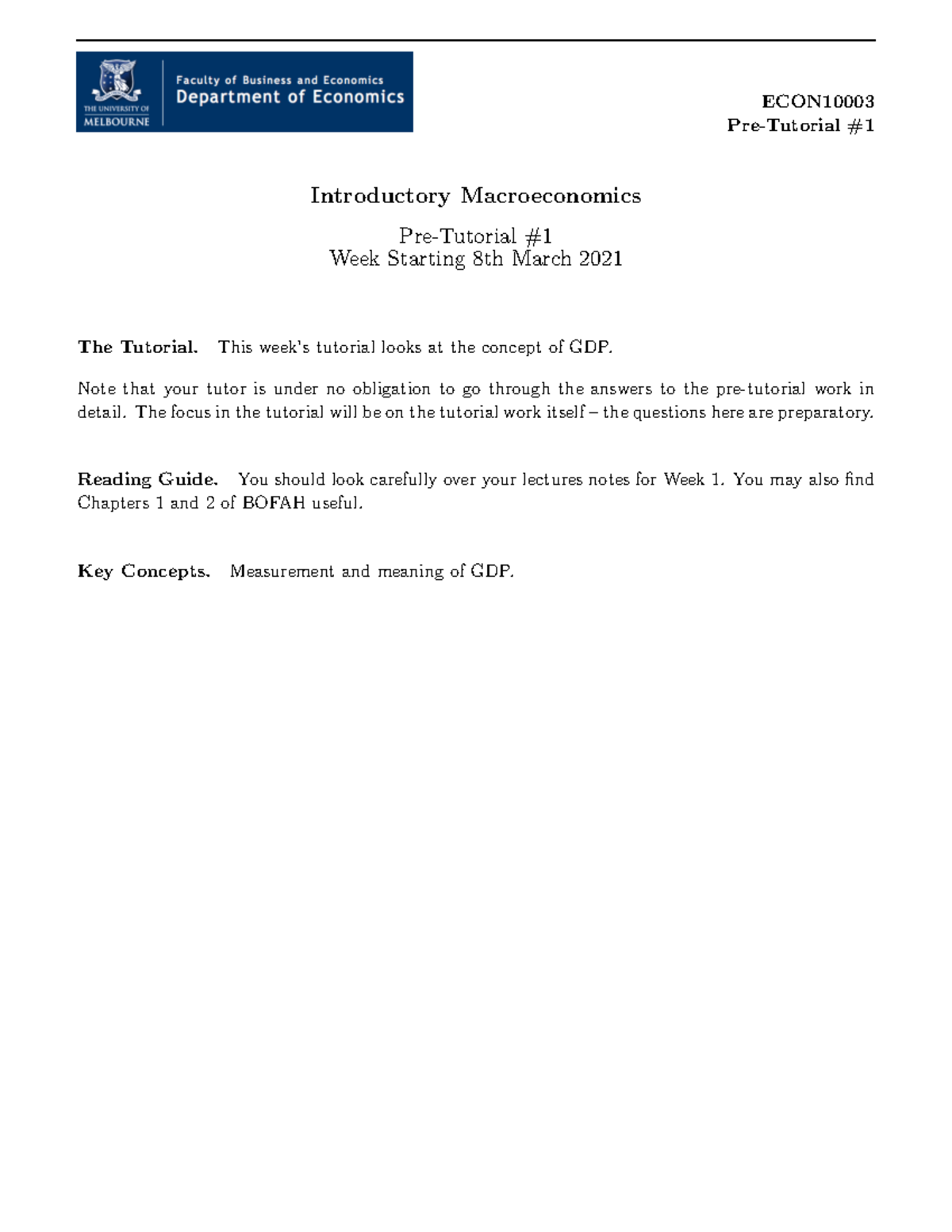 Pre tutorial 1 solutions - ECON Pre-Tutorial # Introductory ...