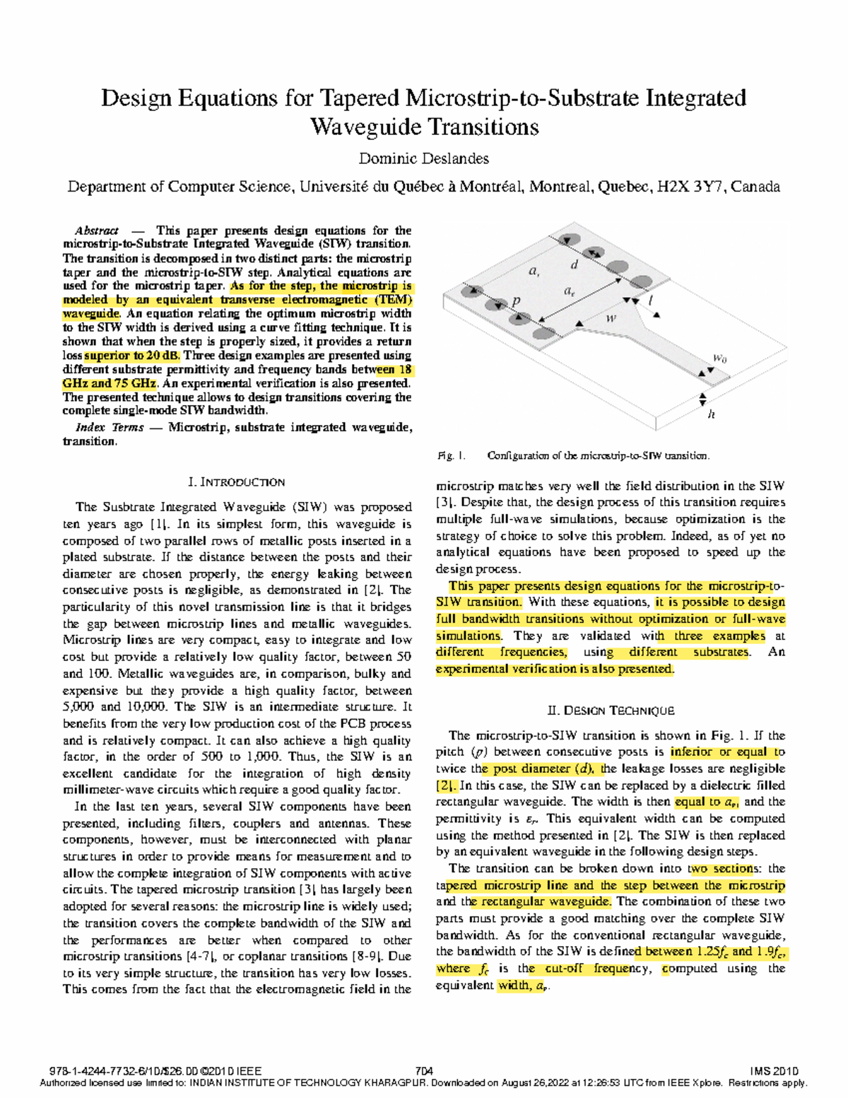 Design equations for tapered microstrip-to-Substrate Integrated Waveguide transitions - Design ...