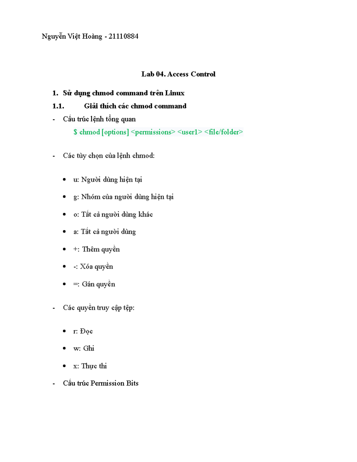 21110884 Nguyen Viet Hoang Lab4 Access Control - Nguyễn Việt Hoàng - 21110884 Lab 04. Access ...