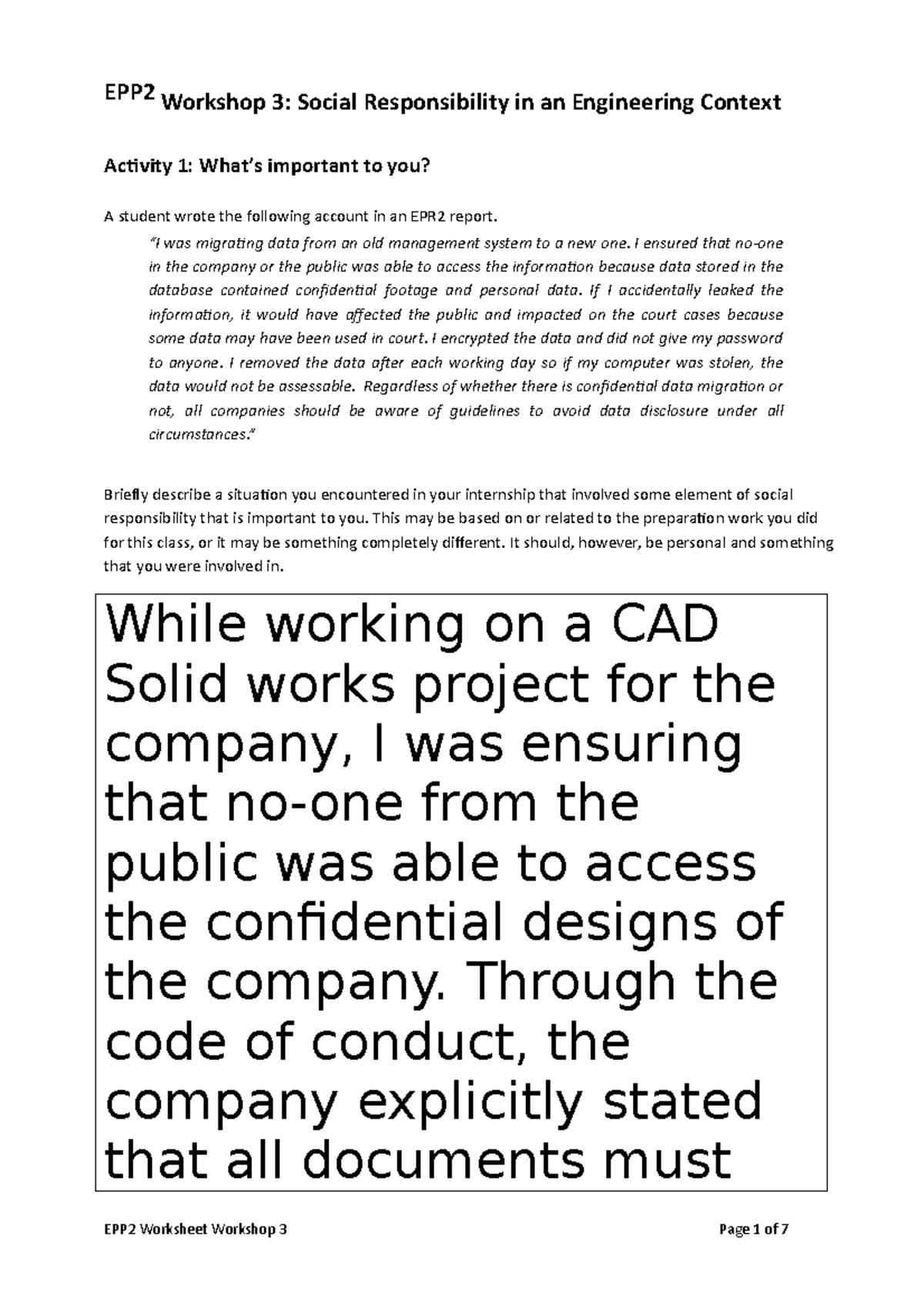 Class material practise work - Autumn 2021 - EPP2 Workshop 3: Social ...