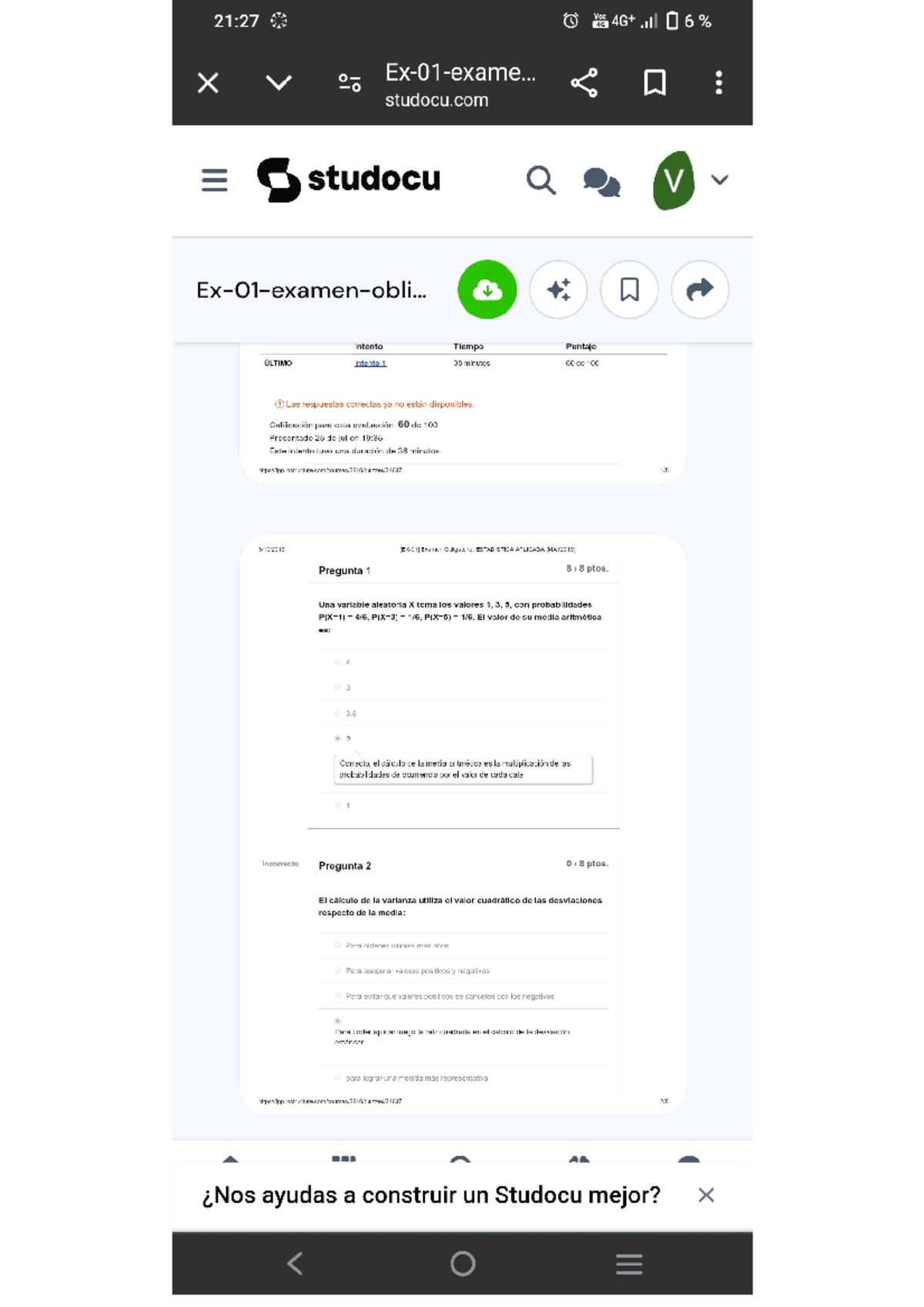 PDFGallery 20240704 182940 - 21:27 1 Voz 4G X of studocu studocu V Intento Tiempo Puntaje ÚLTIMO ...