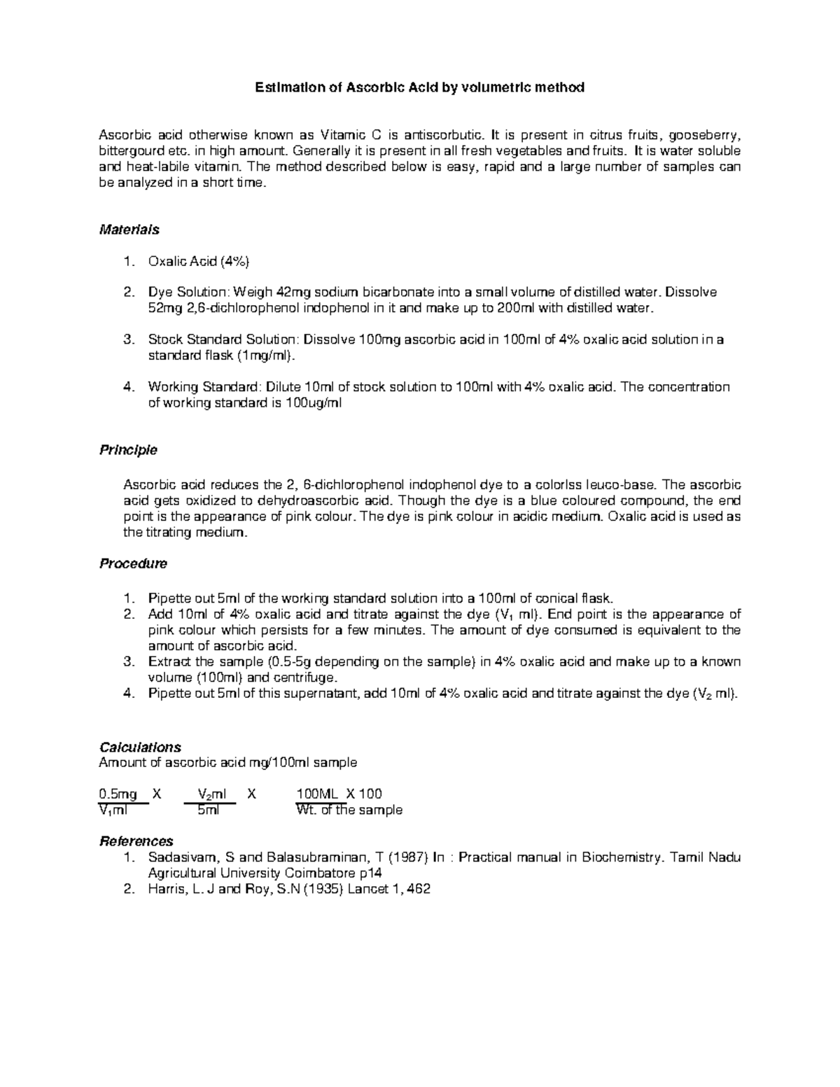 Ascorbic Acid - Practical Experiments - Estimation of Ascorbic Acid by ...