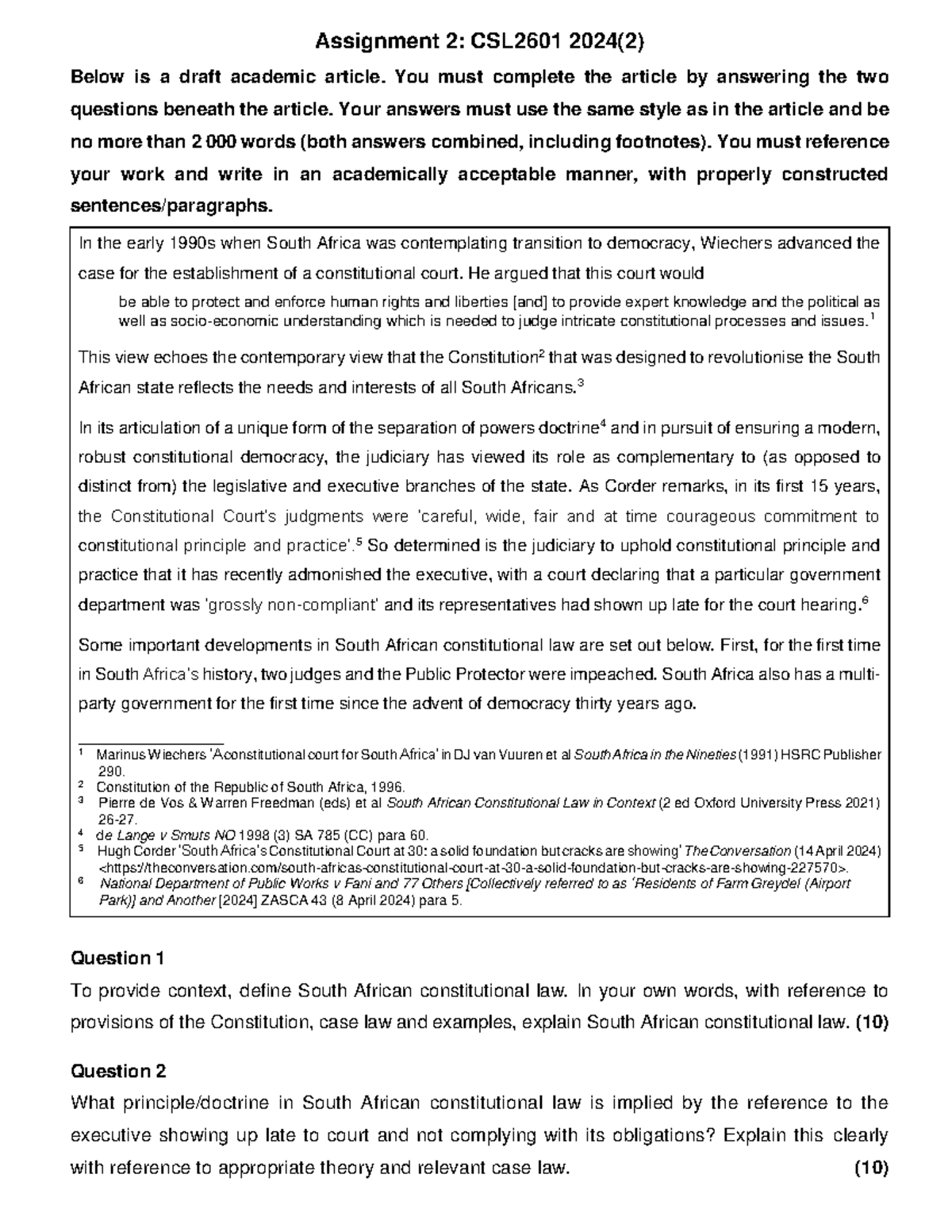 Assignment 2 2024 2 csl 2601 - Assignment 2: CSL2601 2024(2) Below is a draft academic article ...