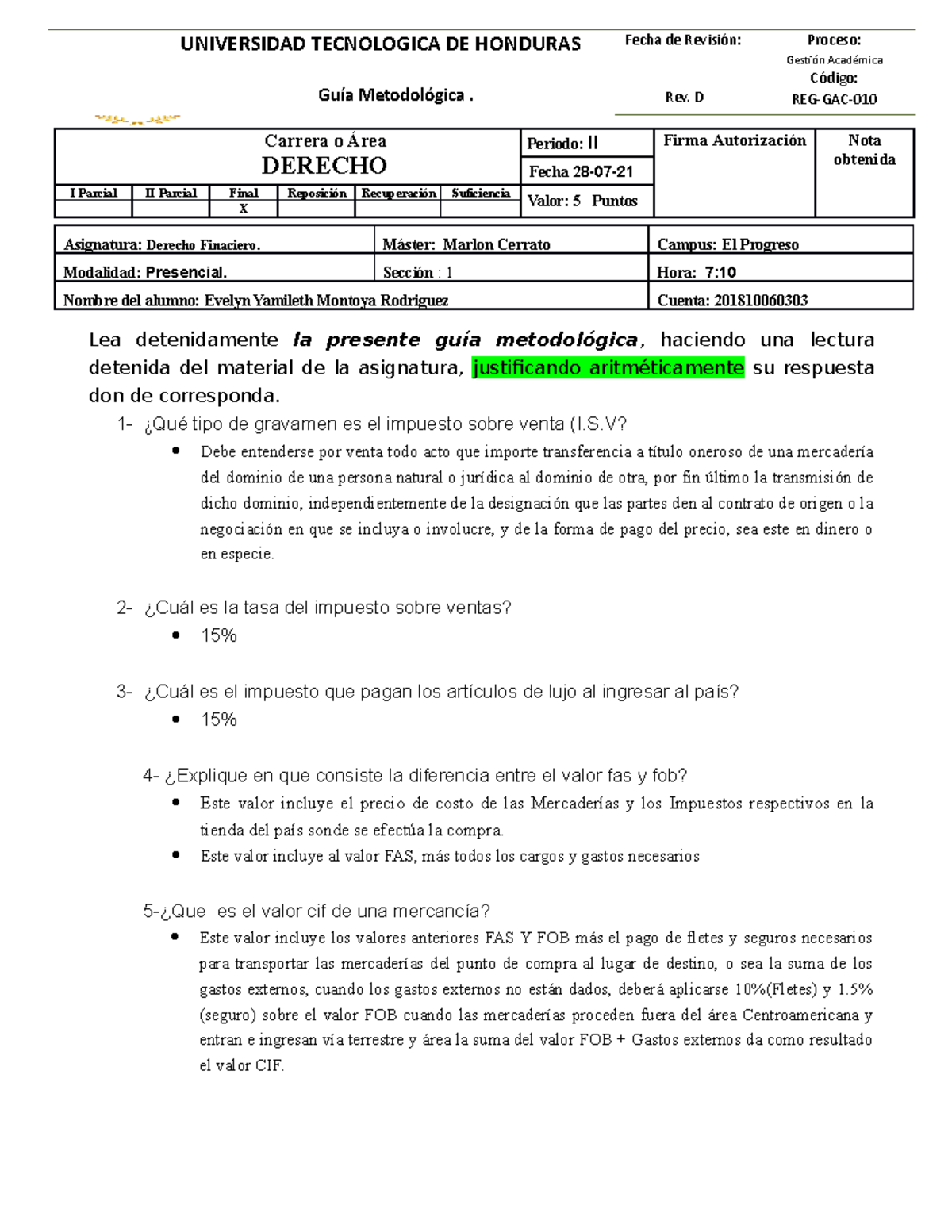 Tarea 11 Guia-I.S.V-1-3 evelyn - Carrera o Área DERECHO Periodo: II ...