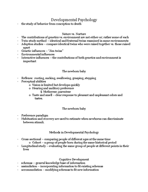 PSYC 1300 unit 4 - Teacher: Susan Hornstien Developmental Psychology ...