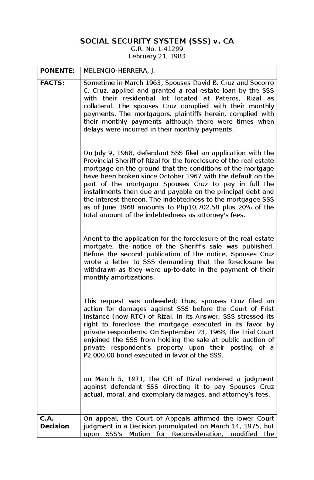 9. SSS v. CA - Summary Law Juris Doctor - SOCIAL SECURITY SYSTEM (SSS ...