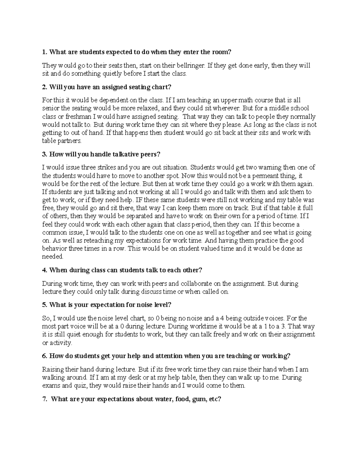 Classroom Rules Questions - What are students expected to do when they ...