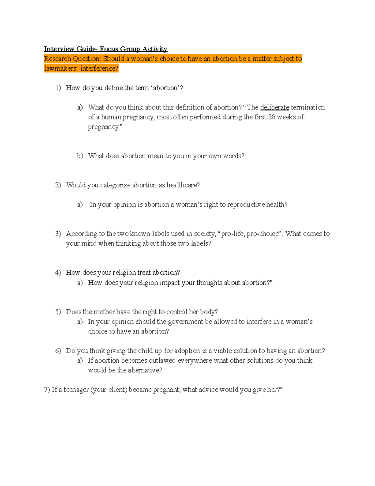 Focus Group Activity Questions- PF-Lee - Interview Guide- Focus Group ...