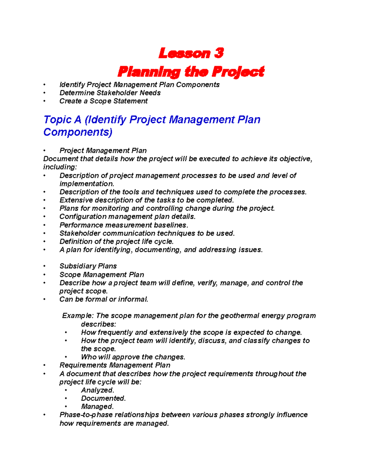 Lesson 3 (Planing the Project) - Lesson 3 Planning the Project ...