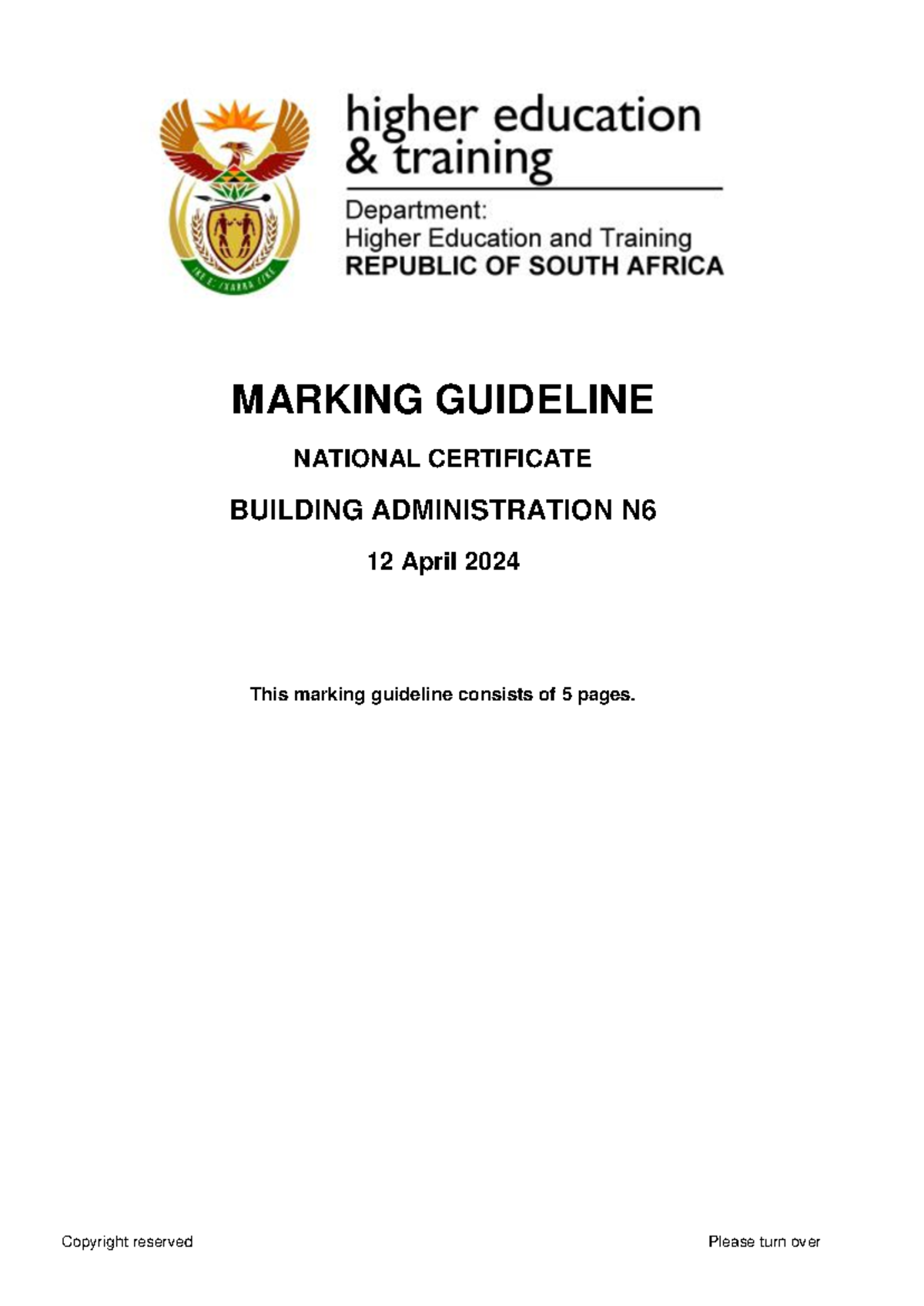 T110 - Building Administration N6 MEMO APR 2024 - MARKING GUIDELINE ...
