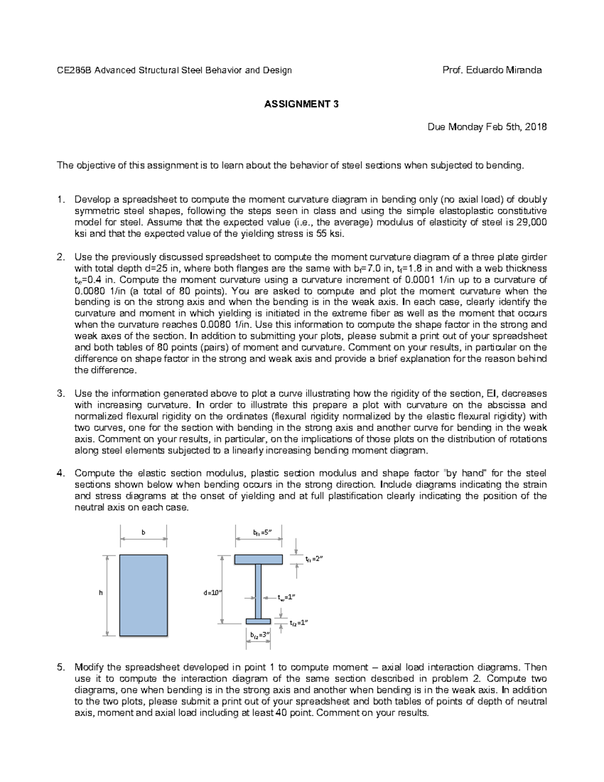 Assignment #3 - Miranda - Prof. Eduardo Miranda CE285B Advanced Structural Steel Behavior and ...