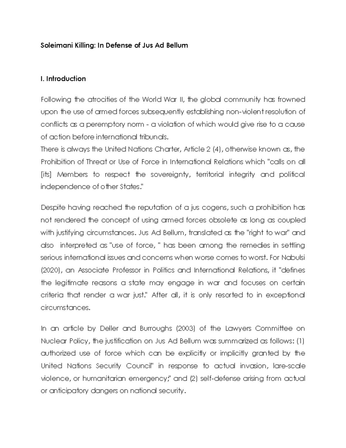 In Defense of Jus Ad Bellum - Introduction Following the atrocities of ...