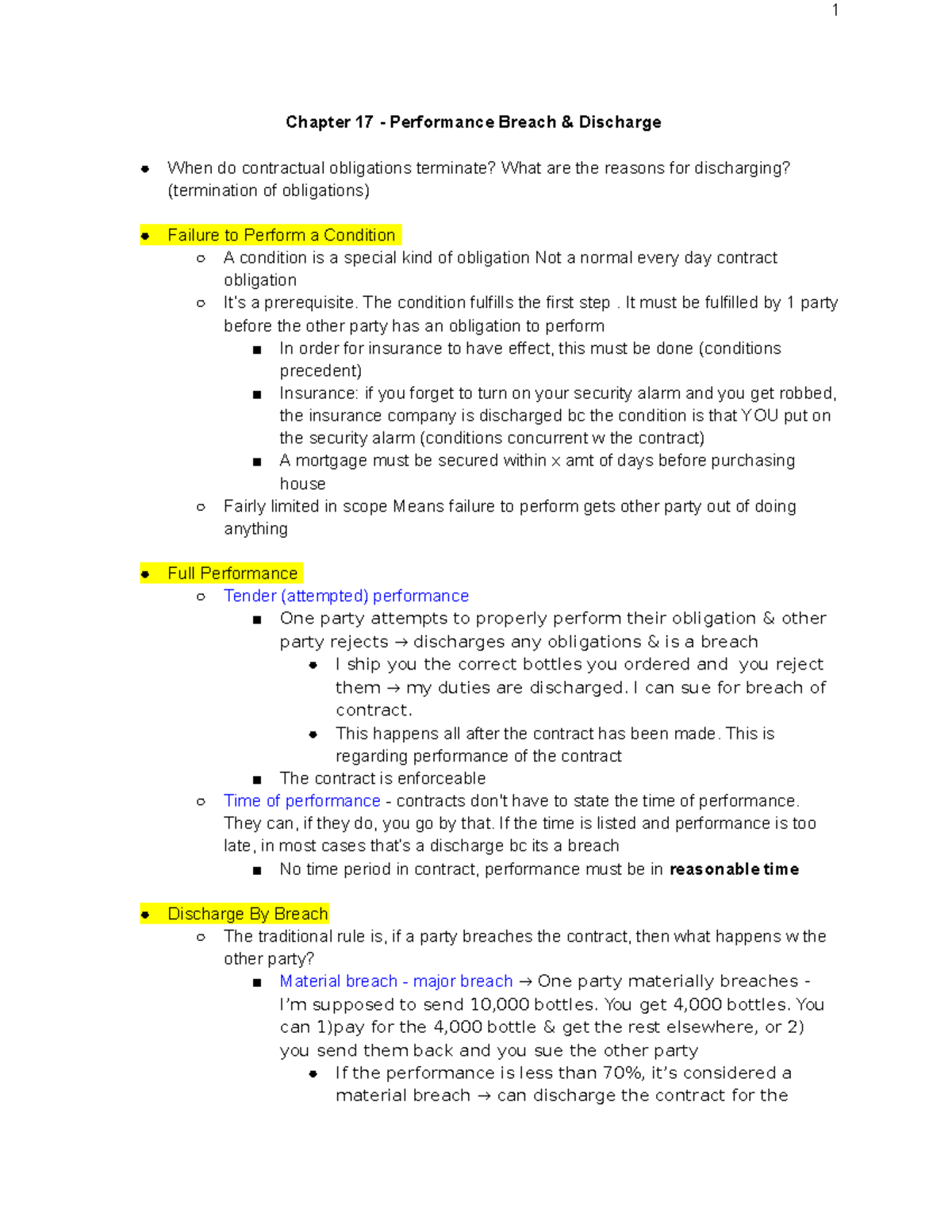 Legal Class Notes - Leading up to the Final - 1 Chapter 17 ...