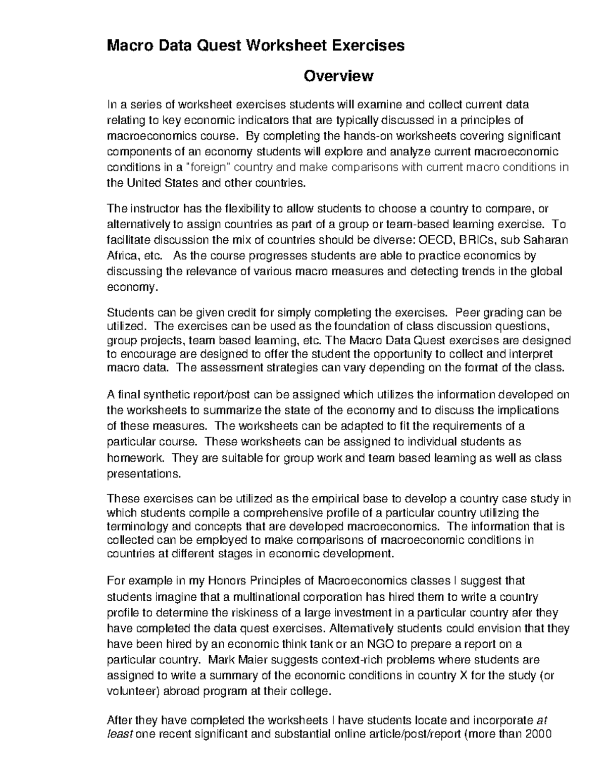 Key macro data worksheet - Macro Data Quest Worksheet Exercises ...