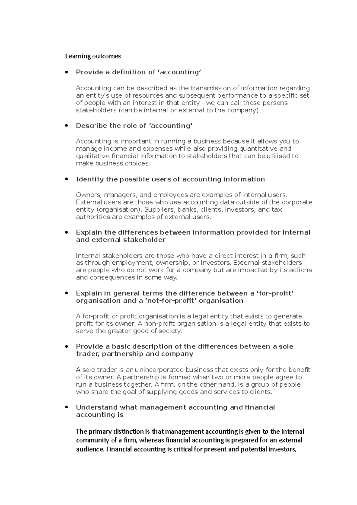 Learning outcomes week 1 - Learning outcomes Provide a definition of ...