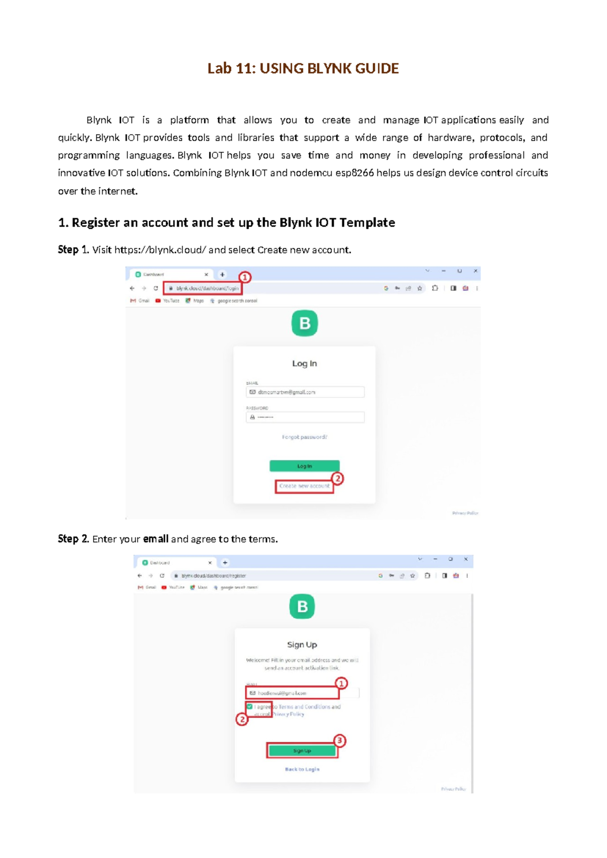 Lab11 Using Blynk Guide - Lab 11: USING BLYNK GUIDE Blynk IOT is a platform that allows you to ...
