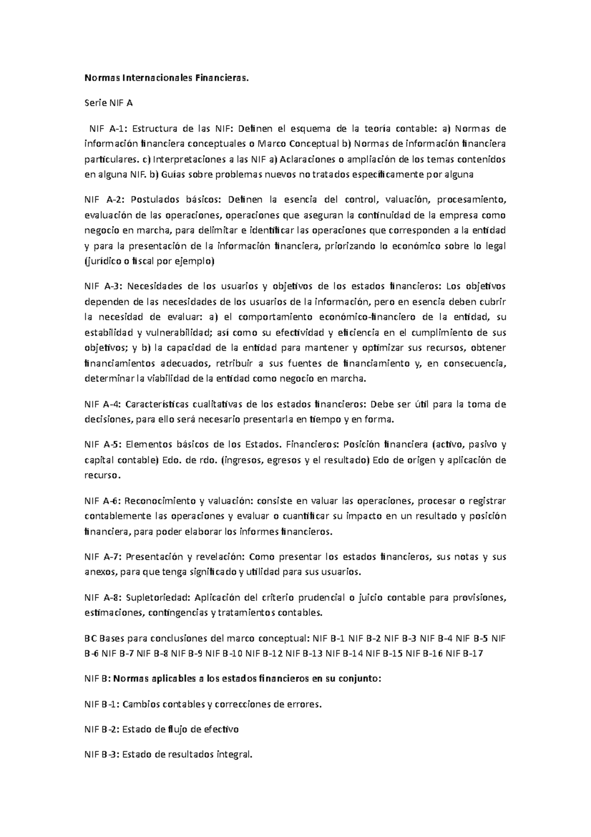 Normas Internacionales Financieras - Serie NIF A NIF A-1: Estructura de ...