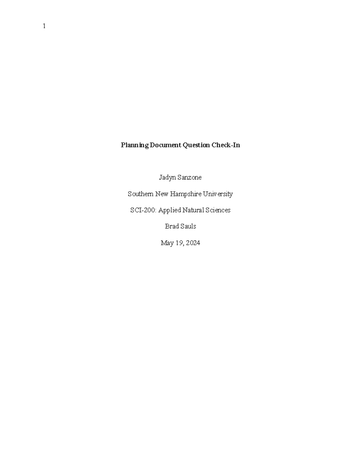SCI 200 Planning Document Question Check In Module Two - SCI 200 - 1 ...