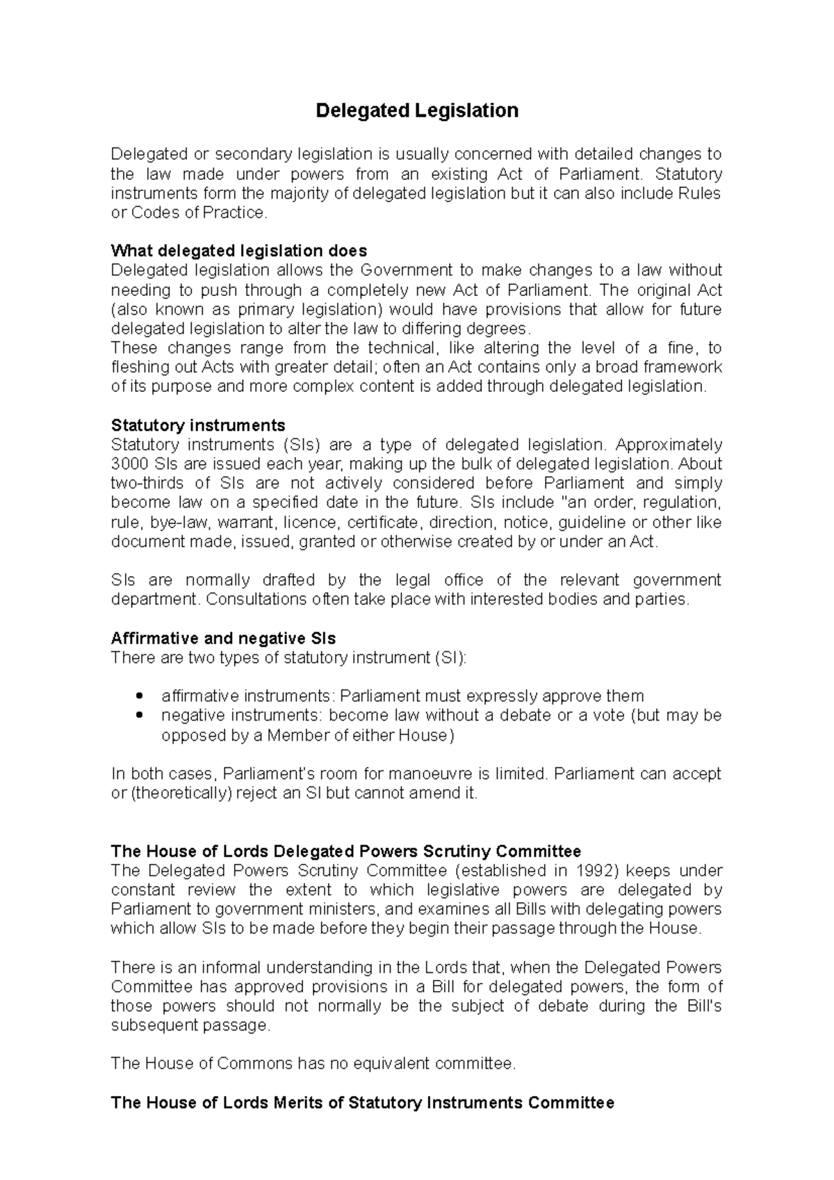 Ch10 Supp Notes Delegated Legislation Etc - Delegated Legislation ...