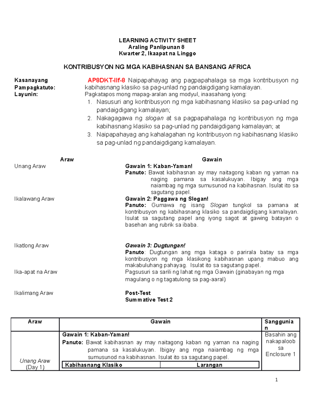 Araling Panlipunan 8 - 2Q - week 4 - LEARNING ACTIVITY SHEET Araling ...