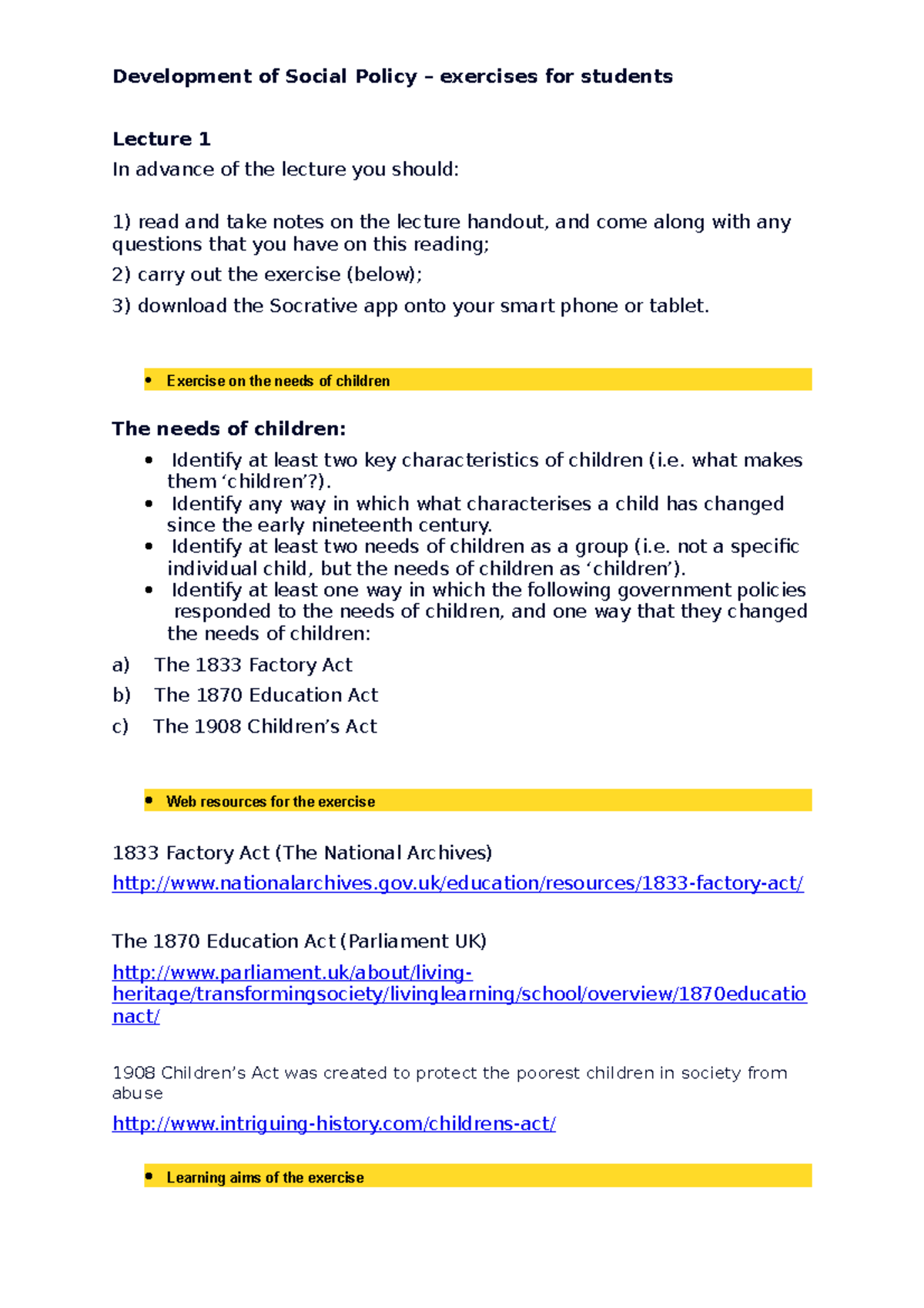 2019 20 DSP L1 student exercise - Development of Social Policy ...