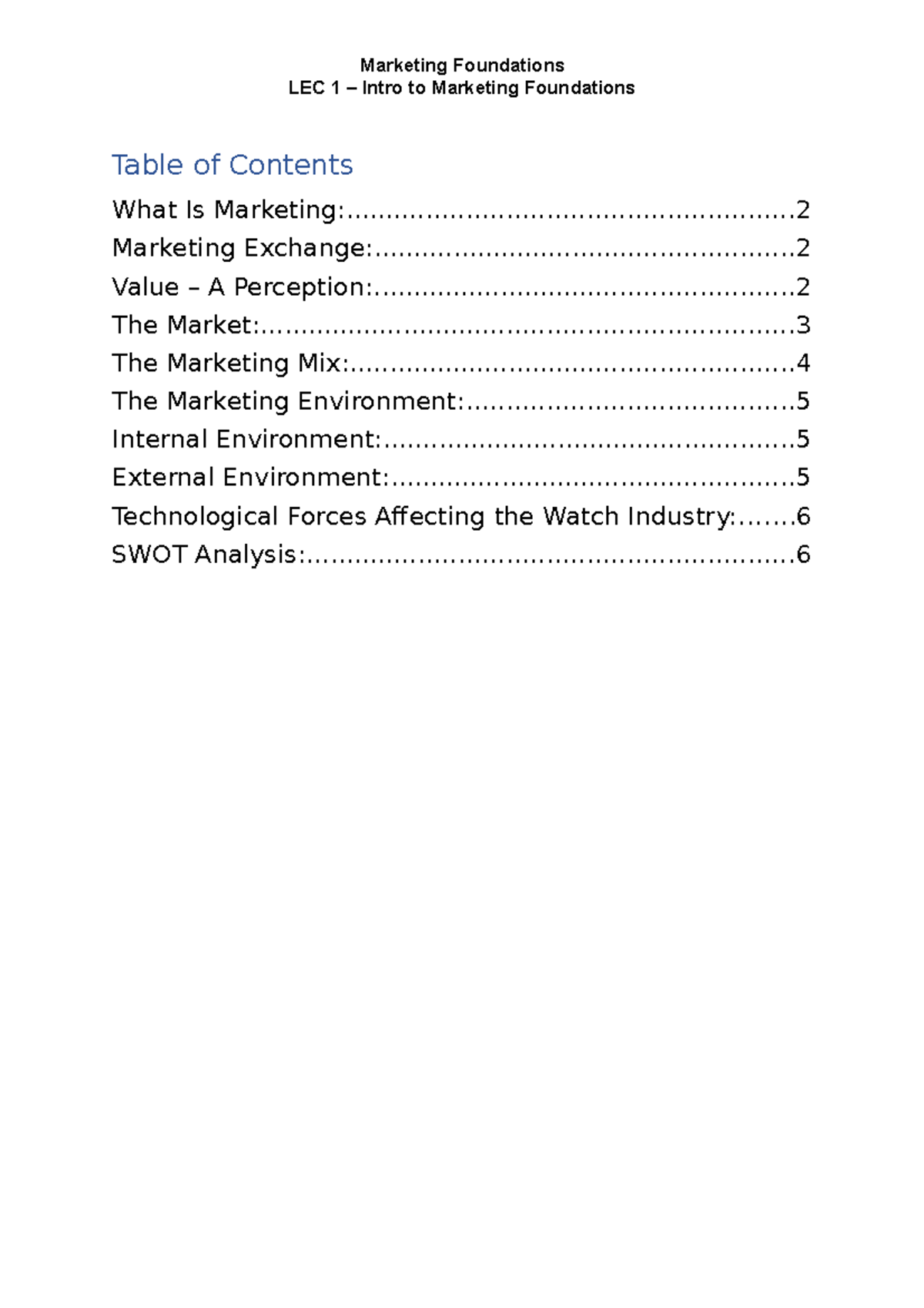LEC1 Intro Notes Marketing - LEC 1 – Intro to Marketing Foundations ...