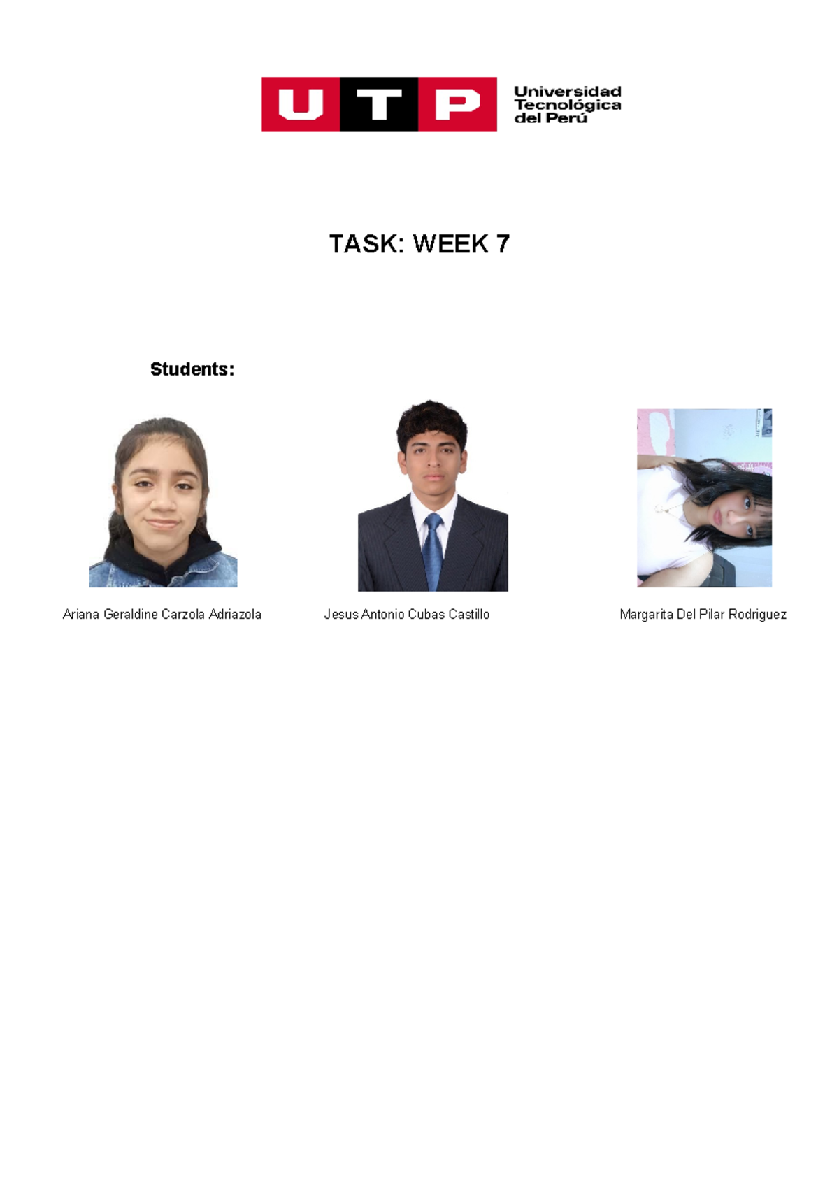 TASK WEEK7 - nada que decir - Ingles II - TASK: WEEK 7 Students: Ariana Geraldine Carzola ...