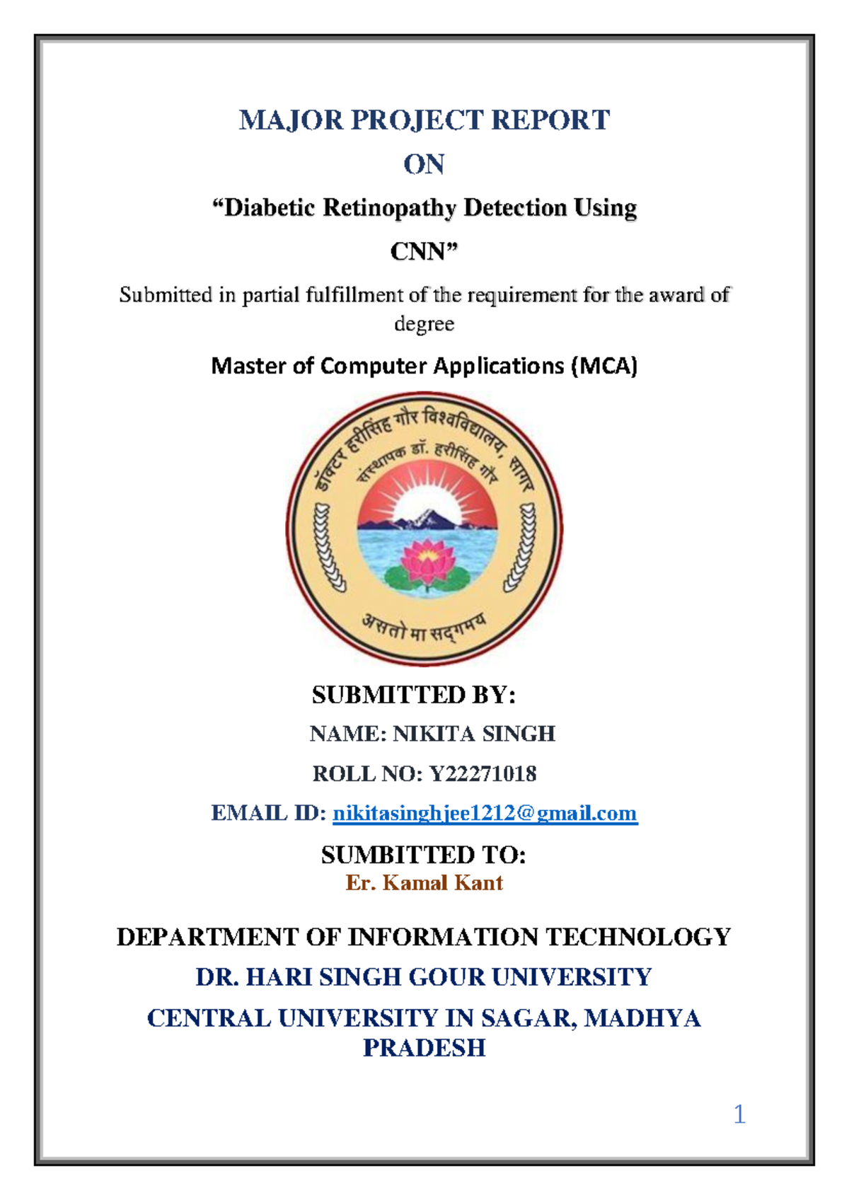 Diabetic Retinopathy Detection Using CNN project report - MAJOR PROJECT ...