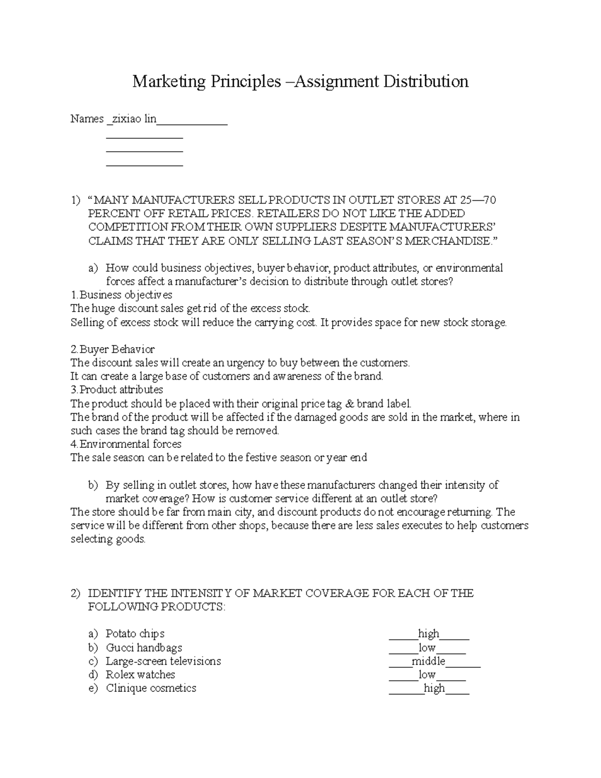 Assignment 15(Distribution) study guide - Marketing Principles ...