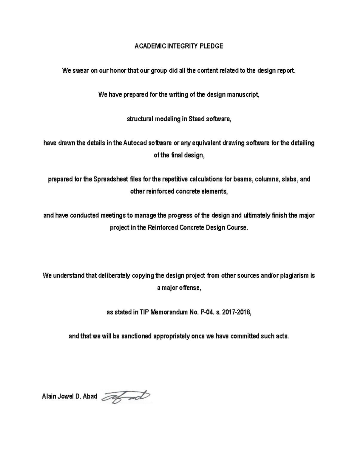 RCD Project Design Abad Alain main - ACADEMIC INTEGRITY PLEDGE We swear ...