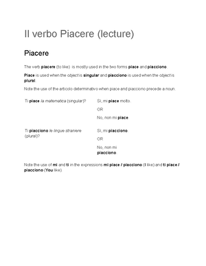 Il verbo piacere -2 - notes - Assignment 2 Gli aggettivi Rewrite the ...