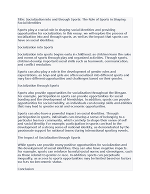 Globalization and Sports Processes - Perspectives from Sports ...