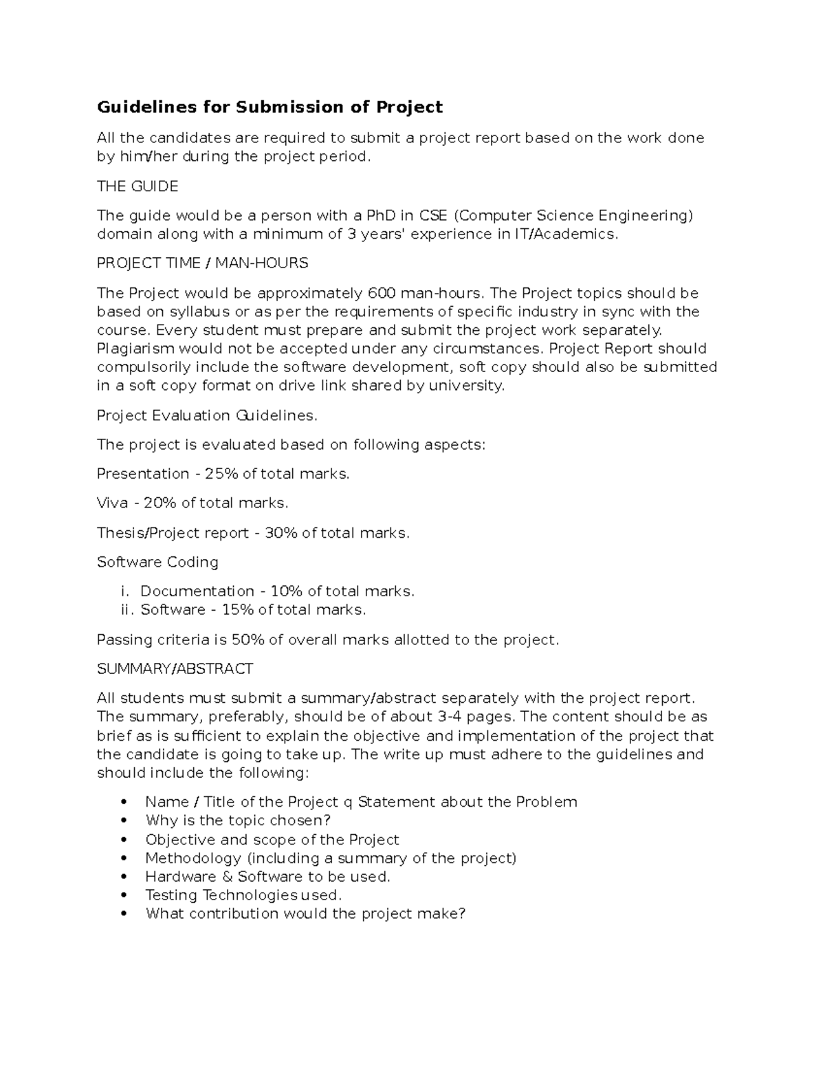 Major Project Guidelines - Guidelines for Submission of Project All the ...