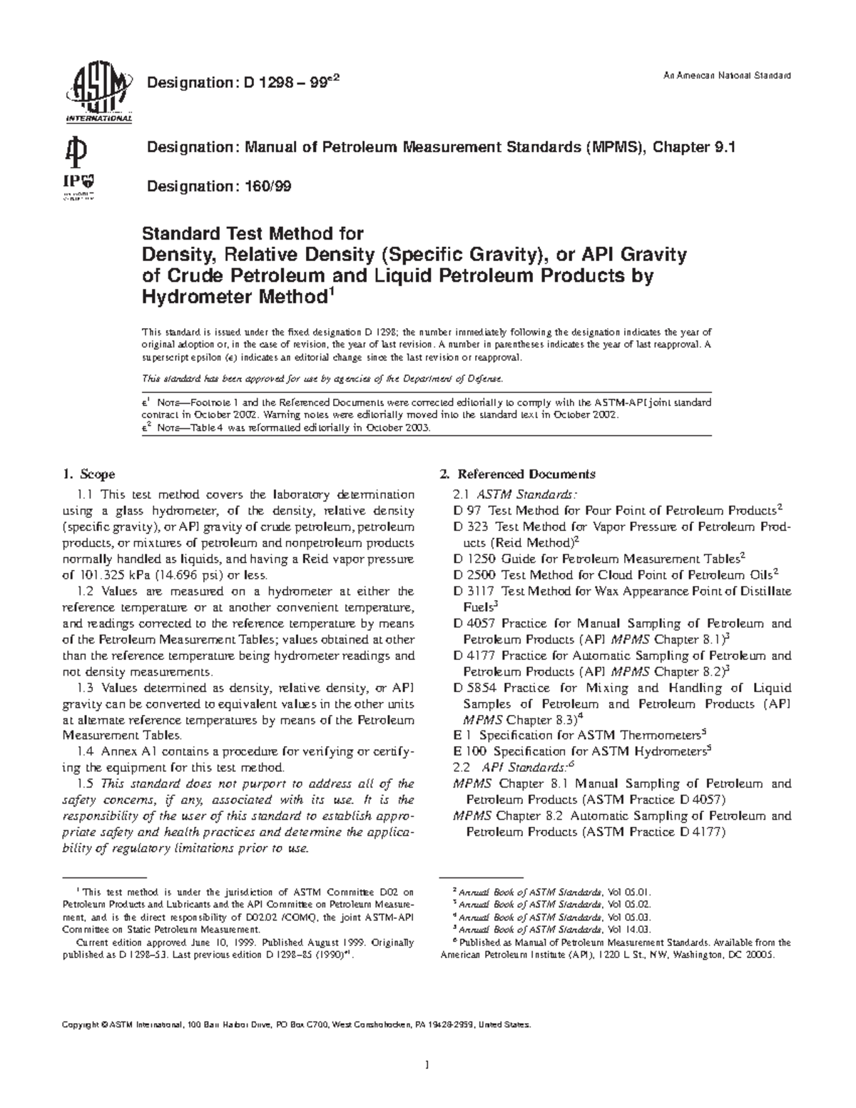 ASTM D 1298 - normas astm - Designation: D 1298 – 99 e 2 Designation ...
