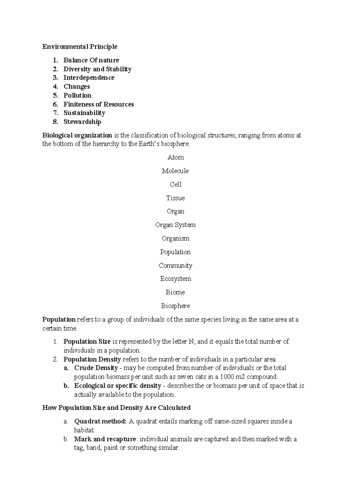 Envi sci reviewer - Environmental Science - Environmental Principle 1 ...