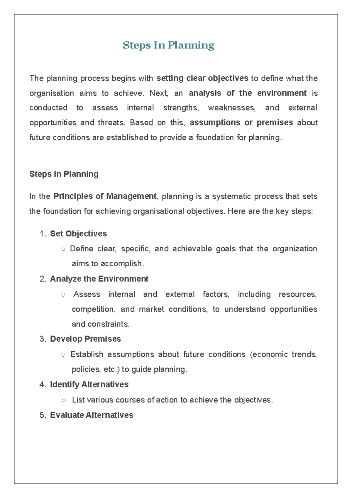 POM Assignment 3 - notes - Steps In Planning The planning process ...