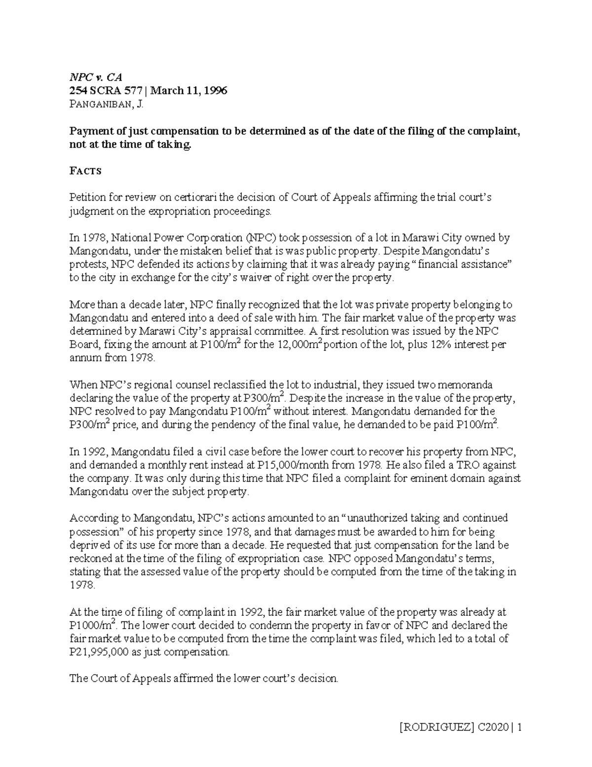 NPC vs. CA 3-11-96 - for assignment purposes only - [RODRIGUEZ] C2020 ...