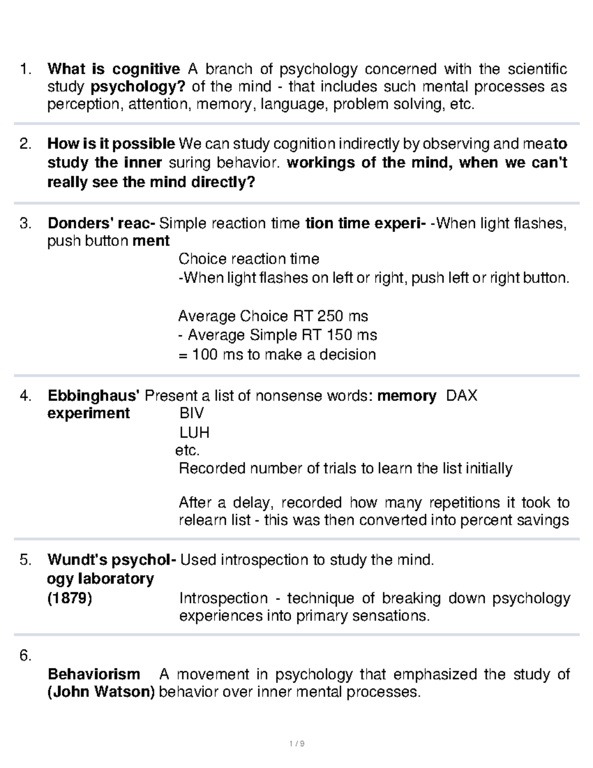 Cogntive psychology lecture notes - What is cognitive A branch of ...