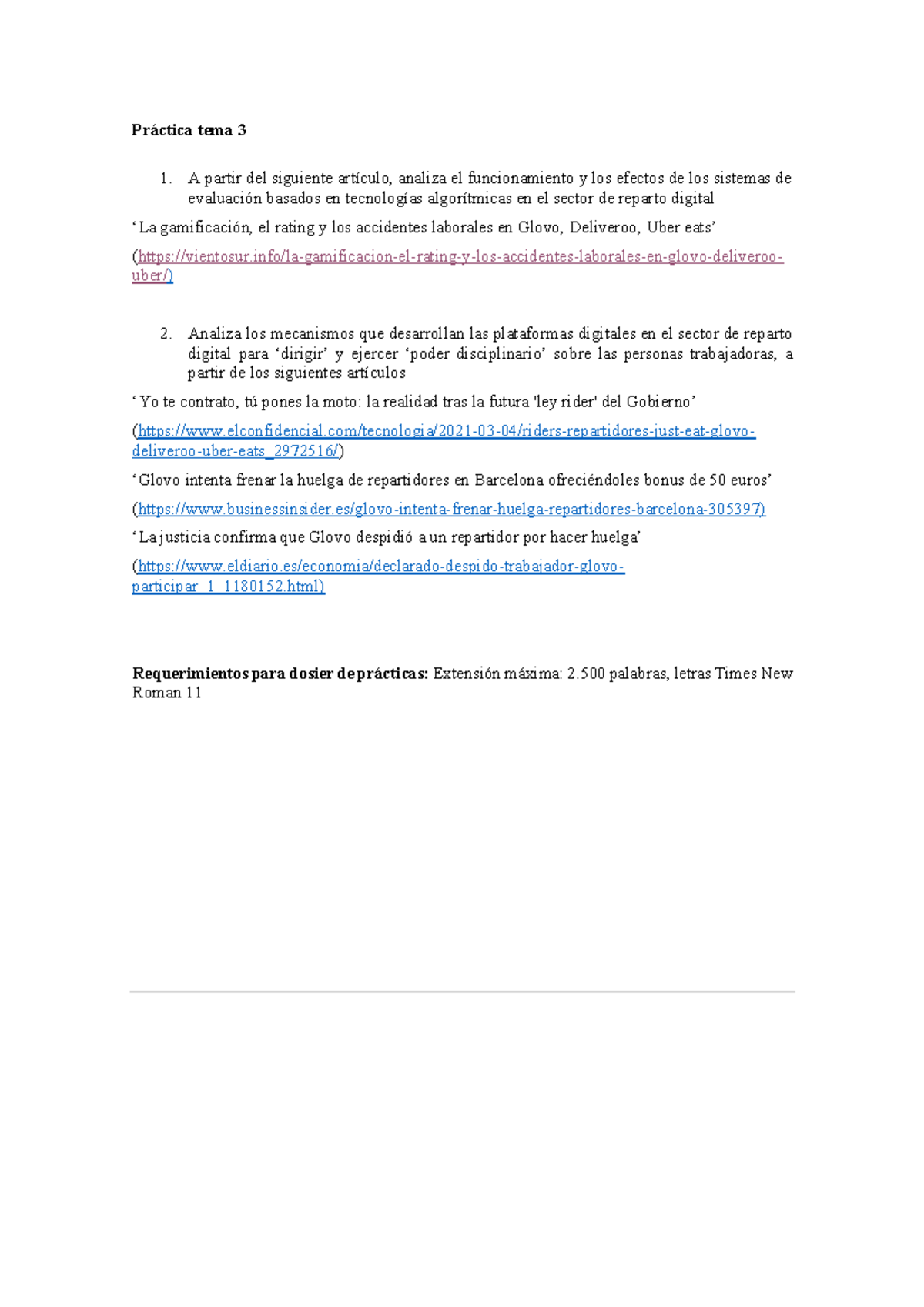 Práctica Tema 3 - práctica t3 - Práctica tema 3 A partir del siguiente artículo, analiza el ...