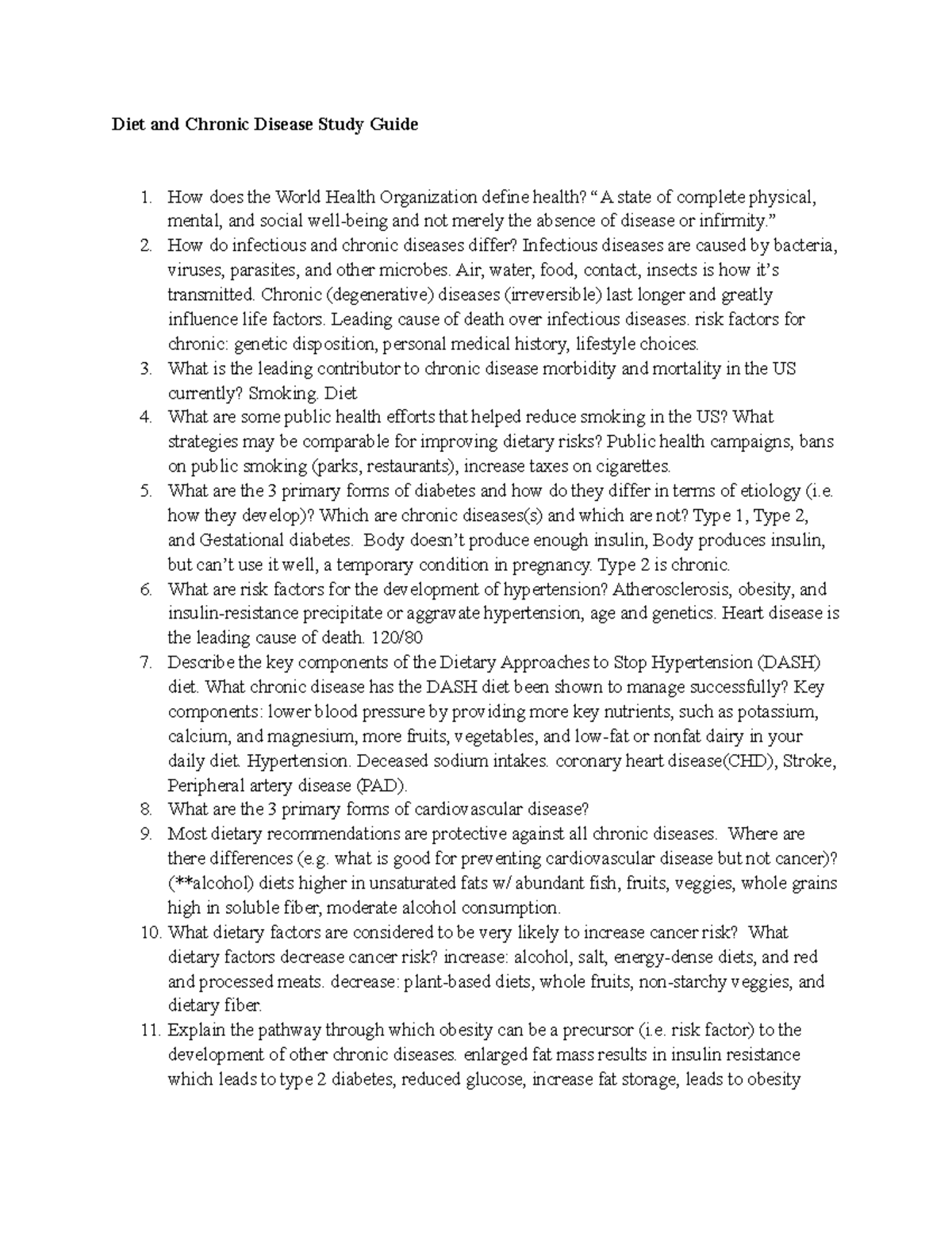 Diet and Chronic Disease Study Guide - = How do infectious and chronic ...