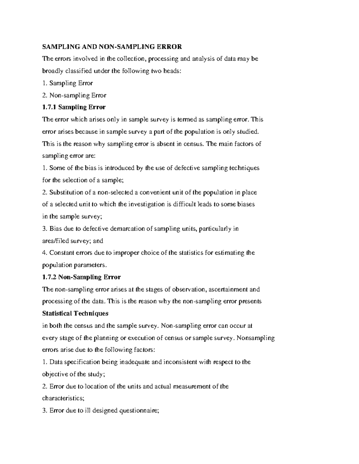 Sampling AND NON - Sample survey notes - SAMPLING AND NON-SAMPLING ...