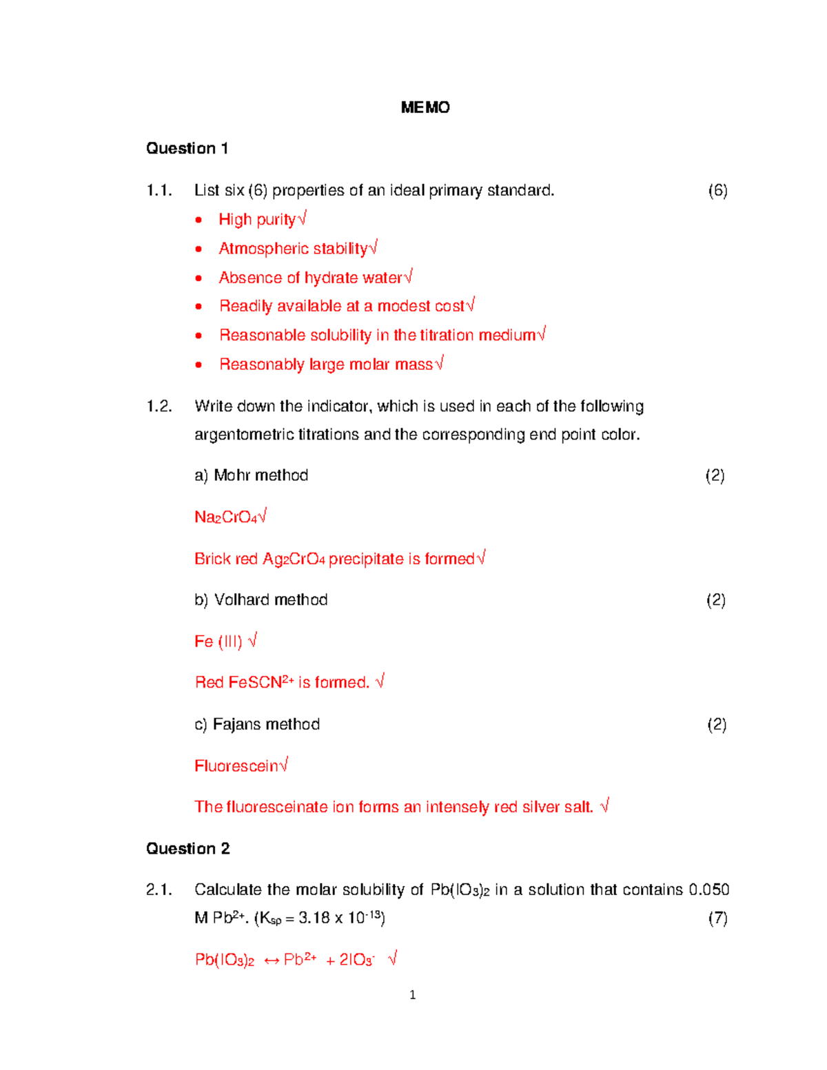 SCHA022 Test 2 Memo 26 08 2014 - ####### MEMO Question 1 List six (6 ...