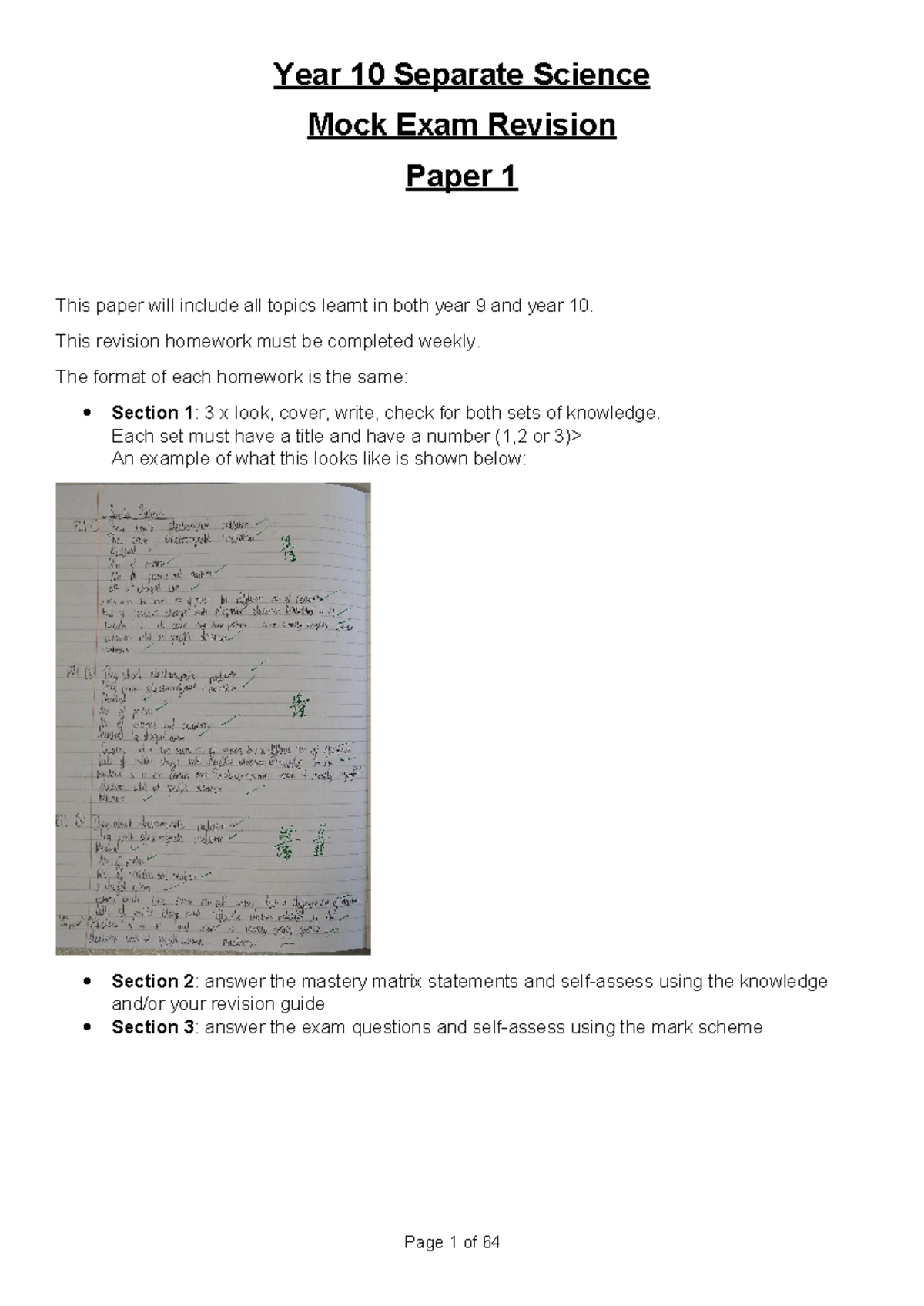 Year 10 Revision homework booklet Separate Science - Year 10 Separate ...