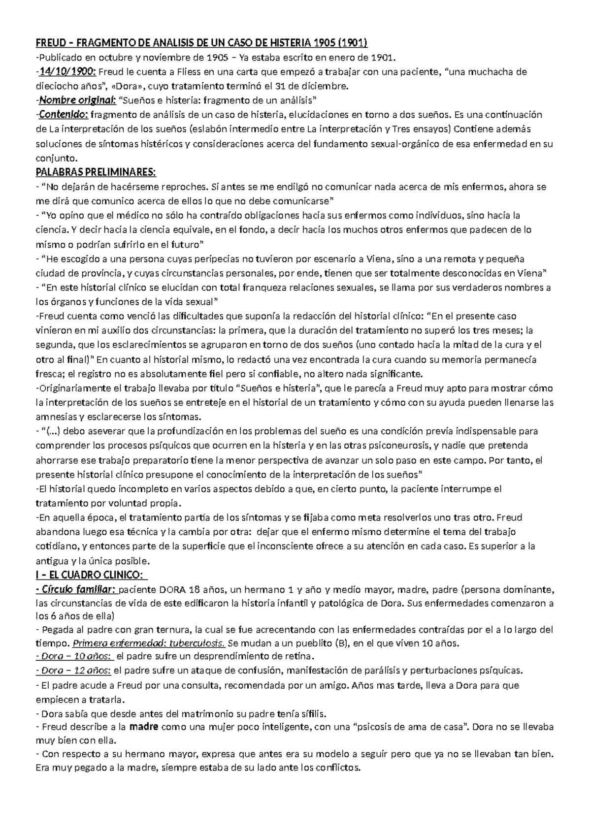 CASO DORA (Freud) - FREUD – FRAGMENTO DE ANALISIS DE UN CASO DE ...