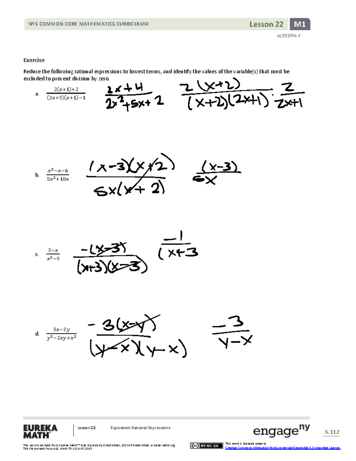 Algebra II problems - NYS COMMON CORE MATHEMATICS CURRICULUM Lesson 22 ...
