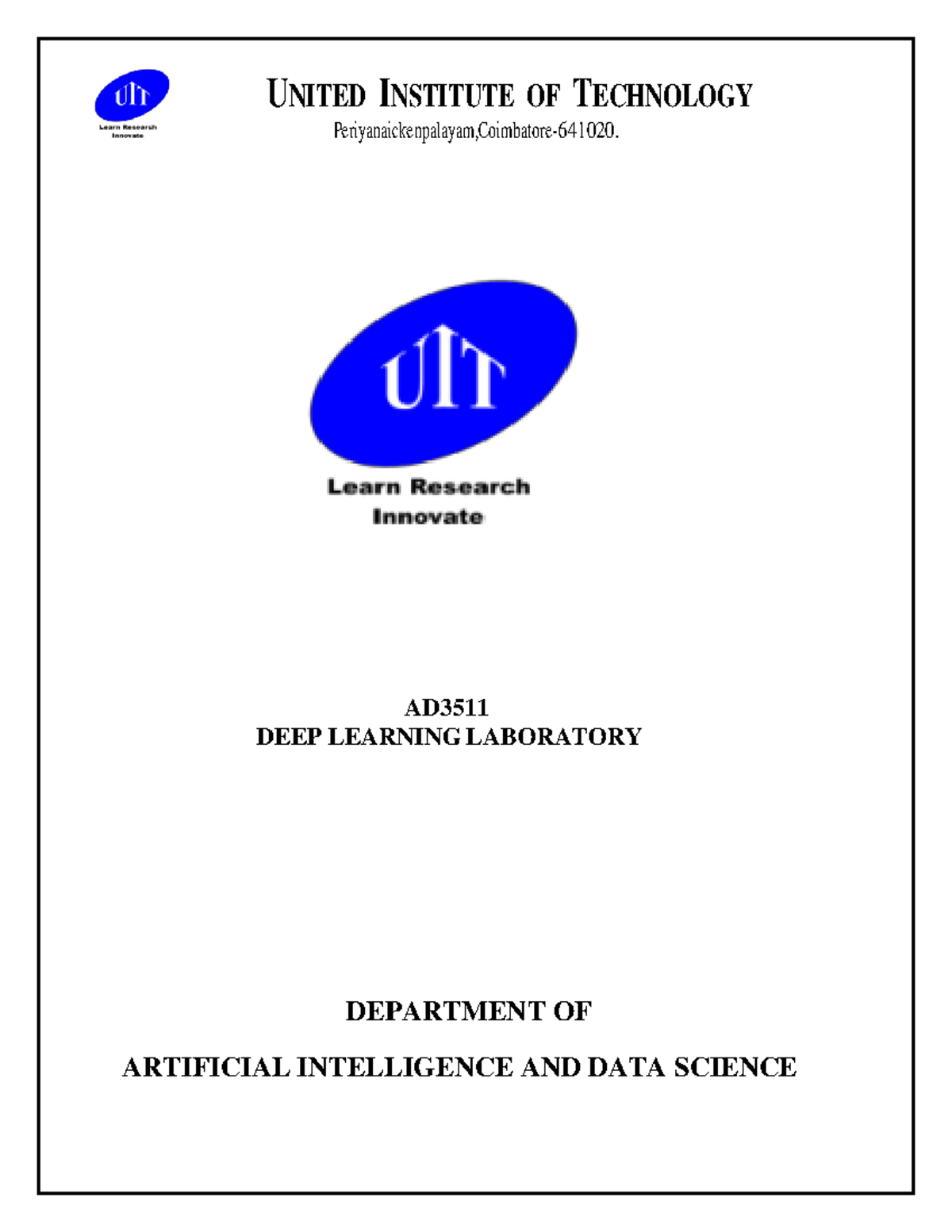 Deep learning manual - UNITED INSTITUTE OF TECHNOLOGY ...