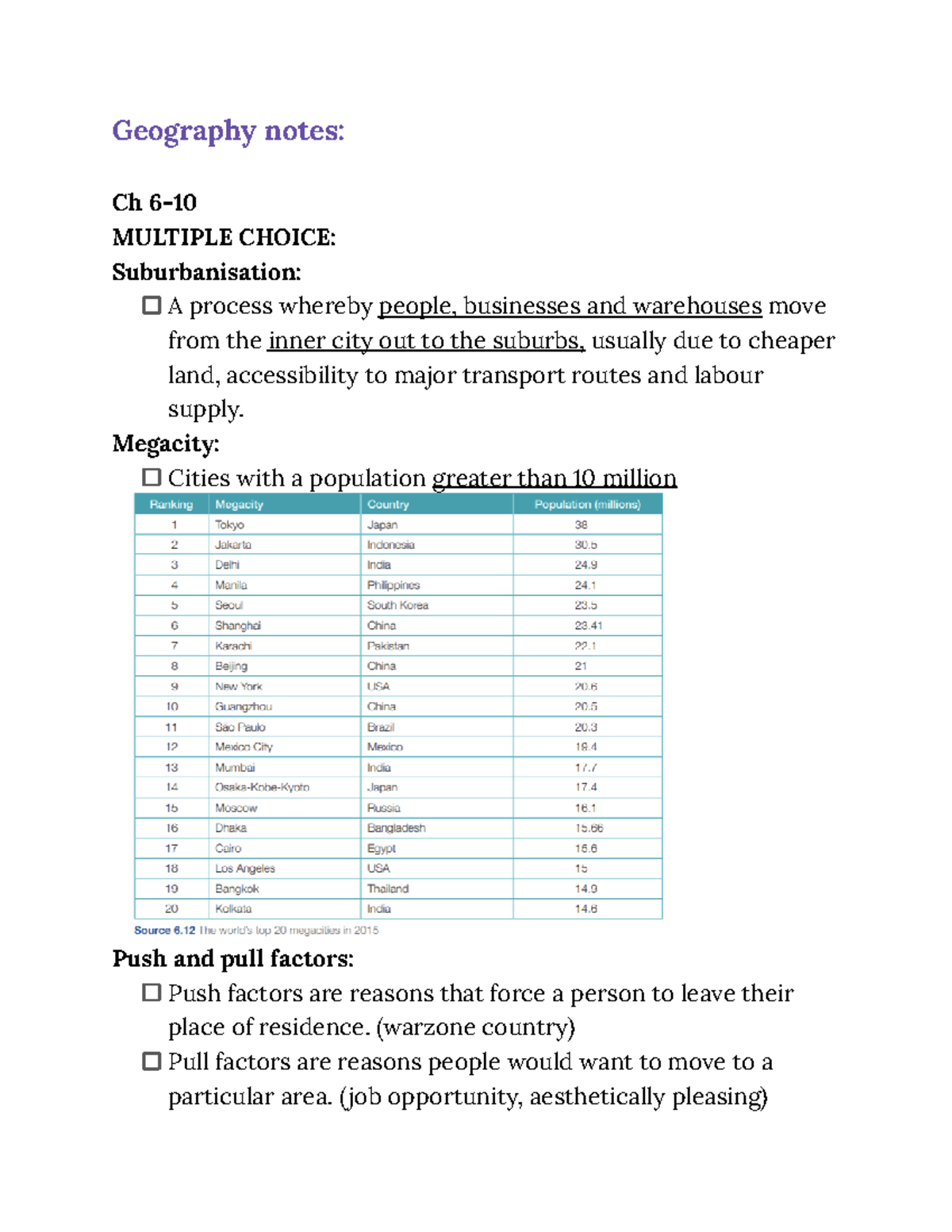 Geography notes T2 - Geography notes: Ch 6- MULTIPLE CHOICE ...