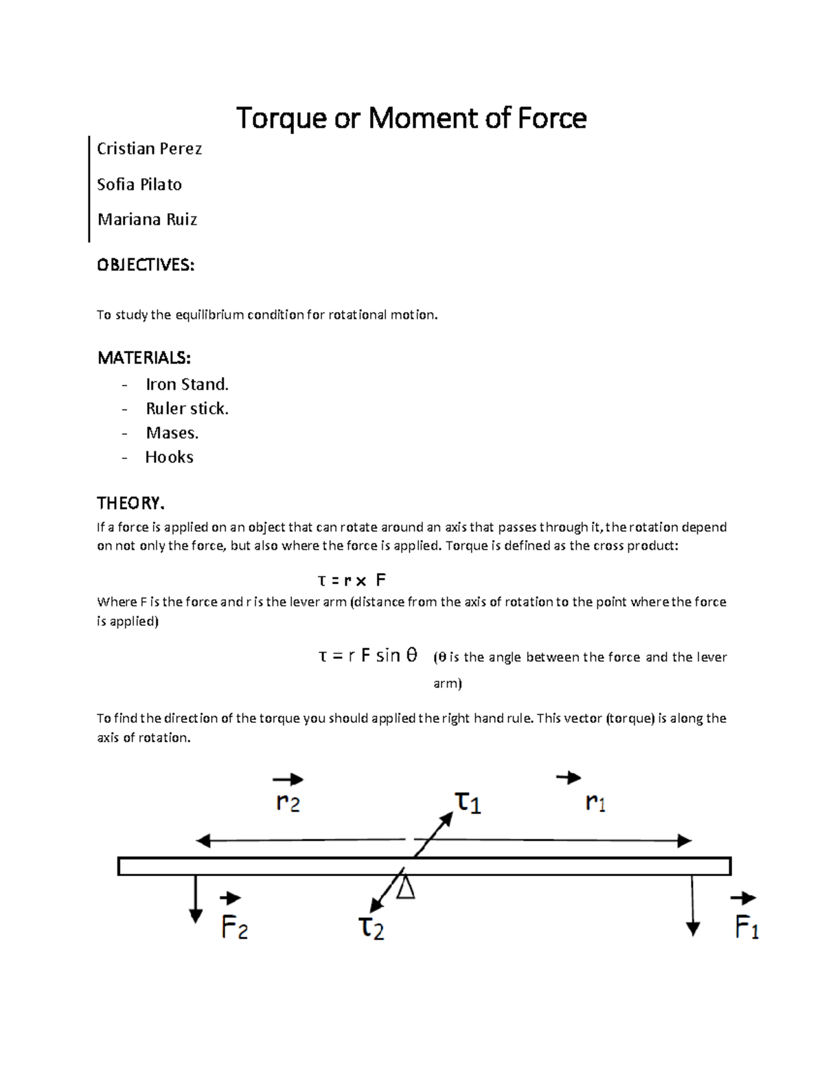 Torque or moment of force - Torque or Moment of Force Cristian Perez ...